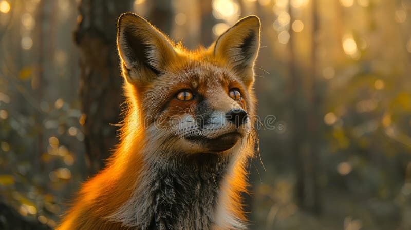 A Fox in the Forest at Sunset Stock Image - Image of outdoor, sunset ...