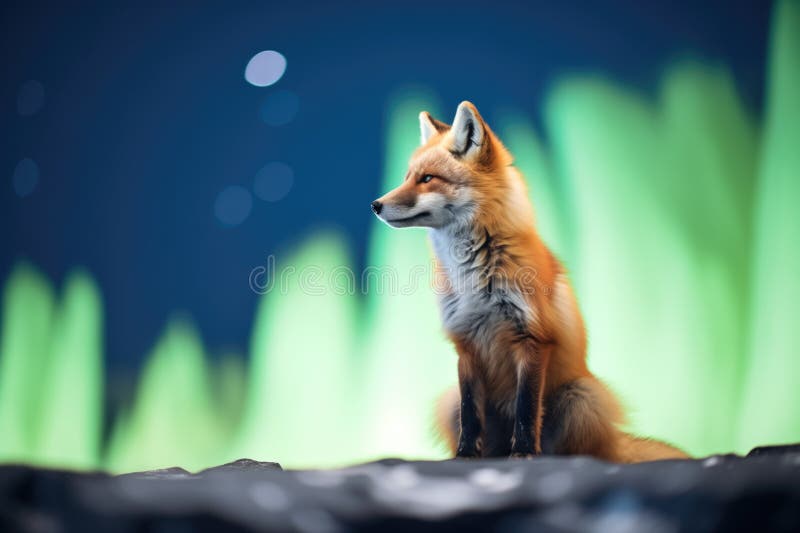 Fox Gazing at Northern Lights Stock Illustration - Illustration of ...