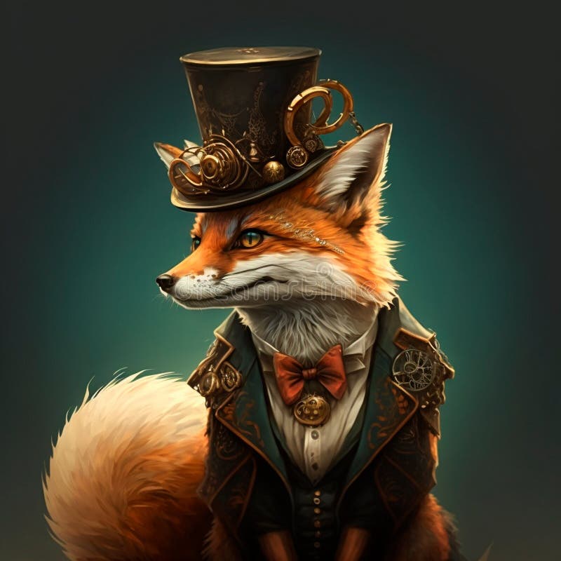 Fox Gentleman in a Beautiful Hat.Steampunk Style Stock Illustration ...