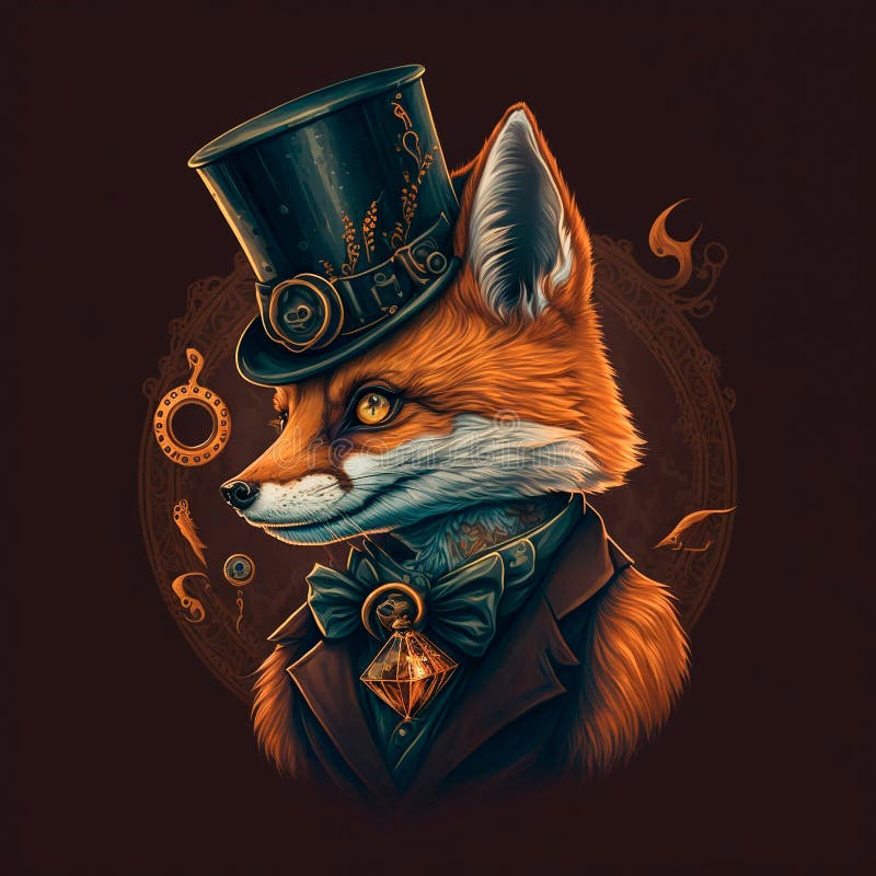 Fox Gentleman in a Beautiful Hat.Steampunk Style Stock Illustration ...