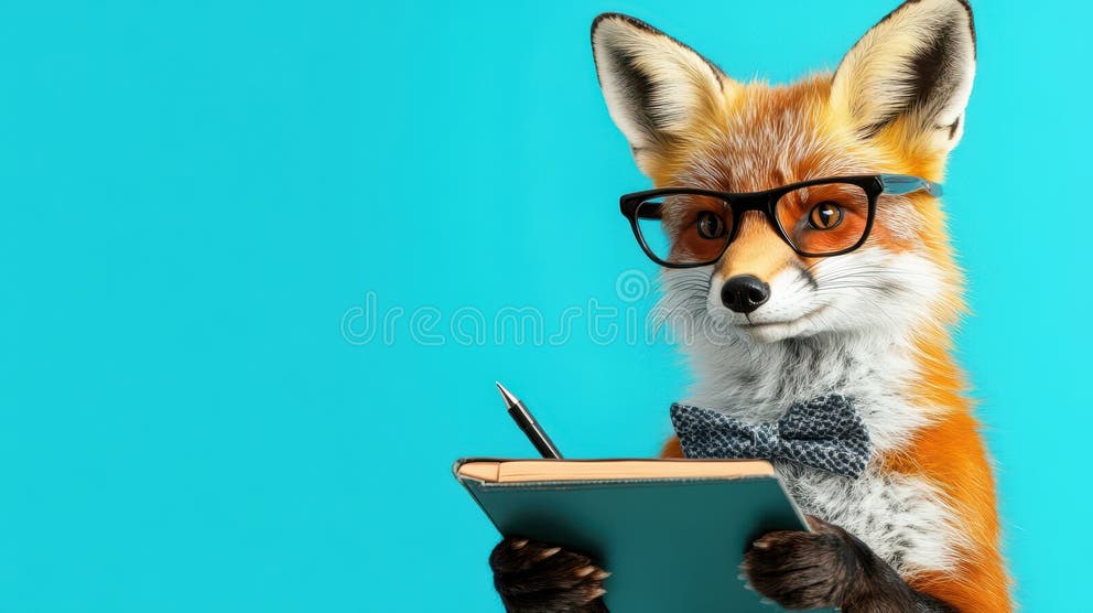 Fox with Glasses Using Digital Tablet for Creative Work Stock ...