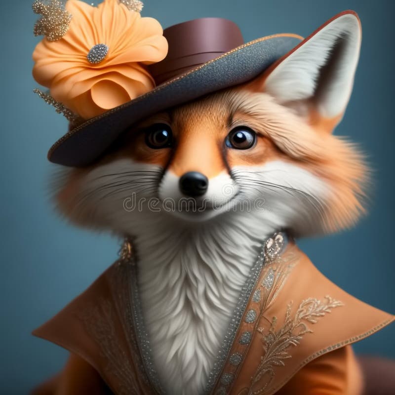 Fox in Hat with a Flower and in Antique Clothes. Generative AI Stock ...