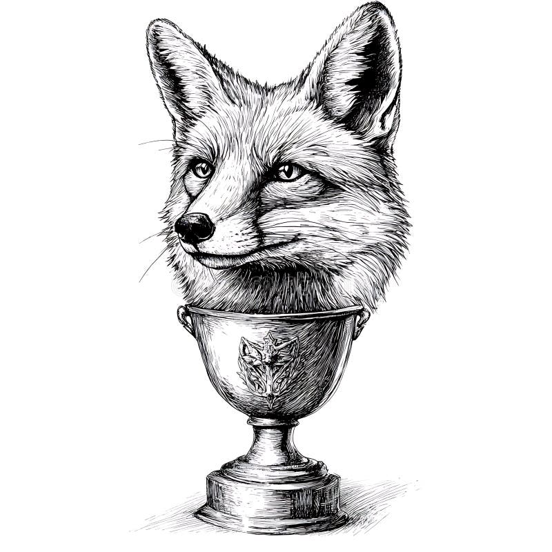 Fox Head in Antique Cup, Monochrome Sketch Stock Illustration ...
