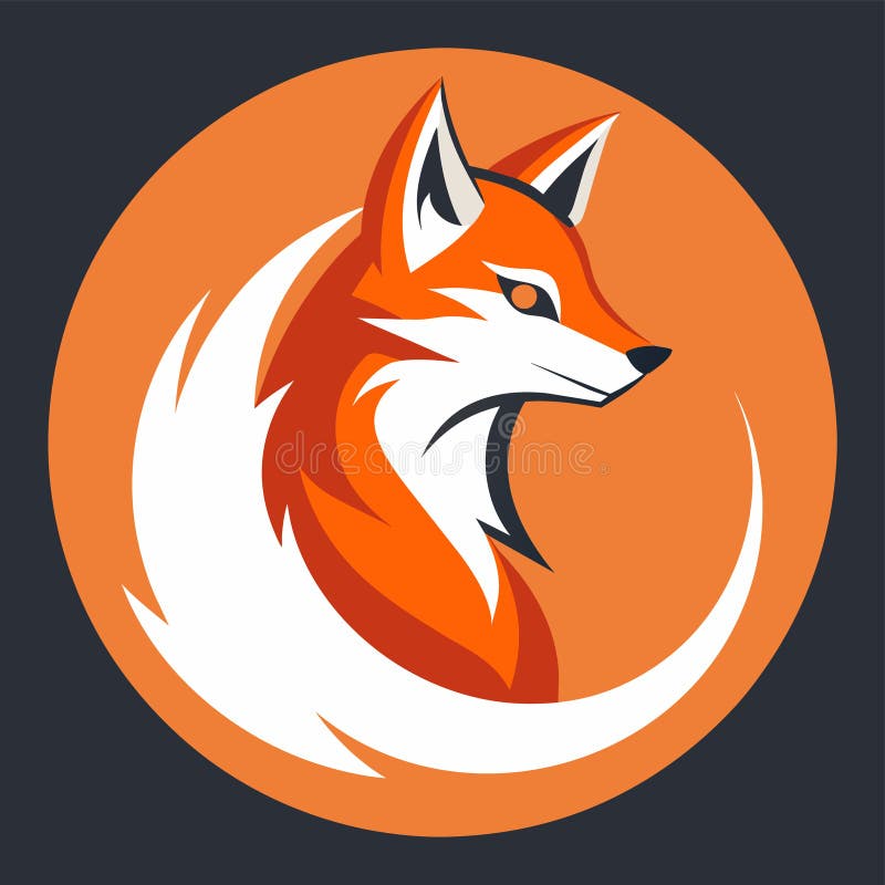 A Fox Head Enclosed in a Circle on an Orange Backdrop in a Simplistic ...