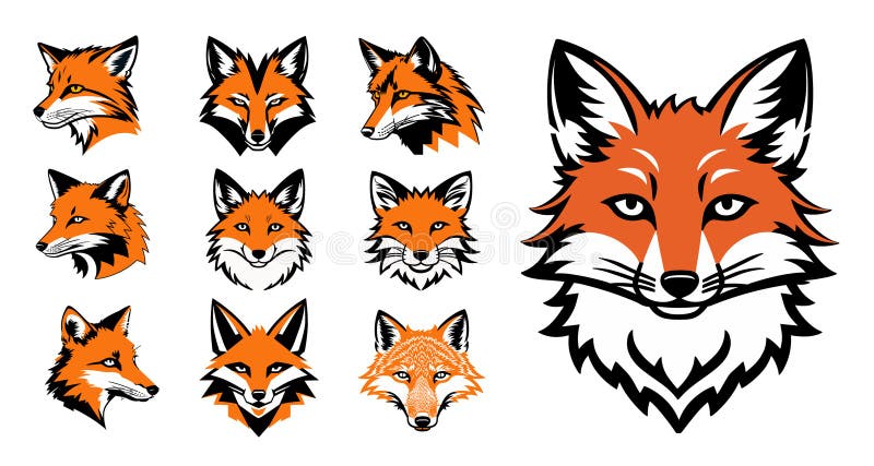 Fox Head Mascot Collection, Fox Icon Set Stock Vector - Illustration of ...