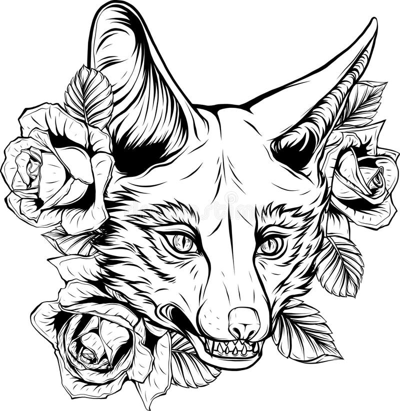 Fox Head Mascot Logo ,hand Drawn Illustration. Stock Vector ...