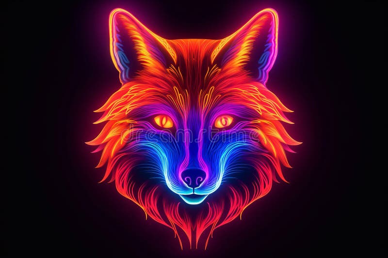 Fox head with neon effect. stock illustration. Illustration of pretty ...