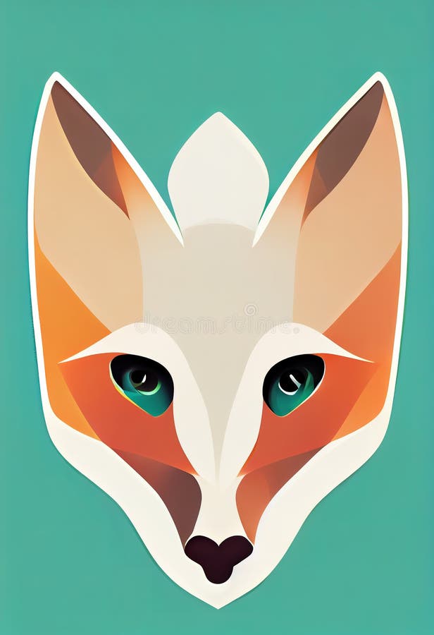 Stylized Fox Head Sticker. Digital Illustration Based on Render by ...