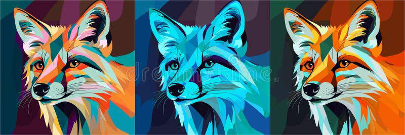 Fox Head. Three Vector Illustrations of Foxes. Multi-colored Foxes ...