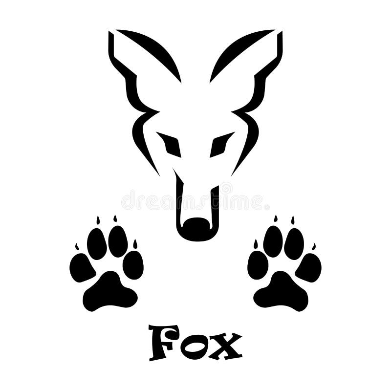 Fox Head and Traces - Wild Fox Icon - Animal Tracks Stock Vector ...