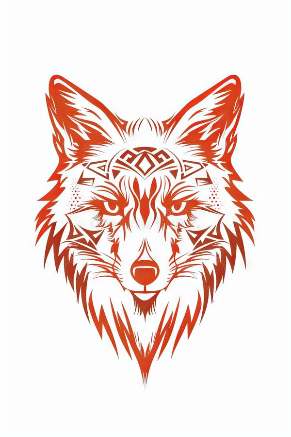 Fox Head with Tribal Designs in Simple Line Art. Stock Illustration ...
