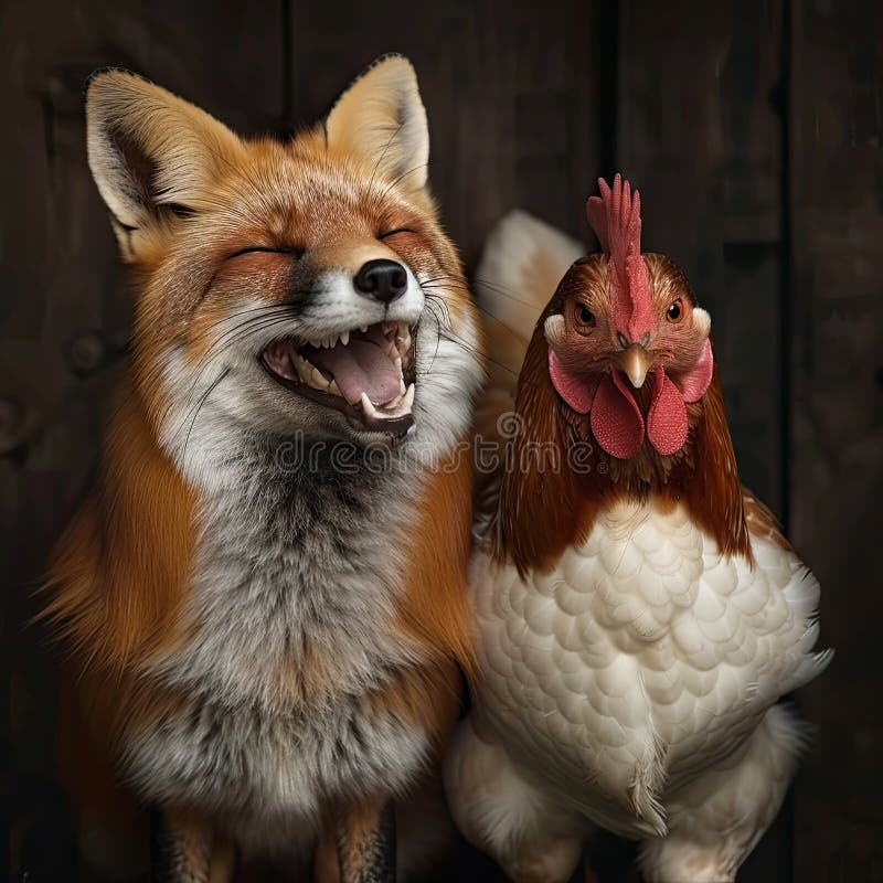 The Fox and the Hen are Smiling at the Camera. an Unusual Animal Selfie ...
