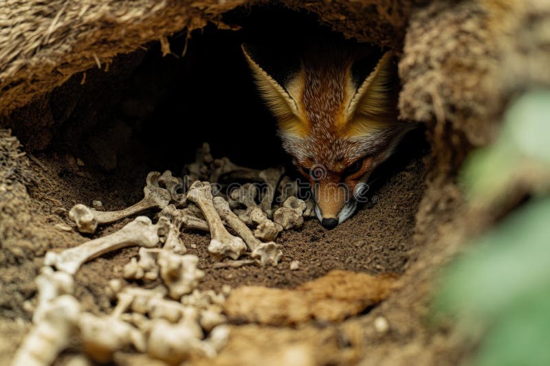 A Fox is Hiding in a Pile of Old Bones, Looking for Food or Shelter ...