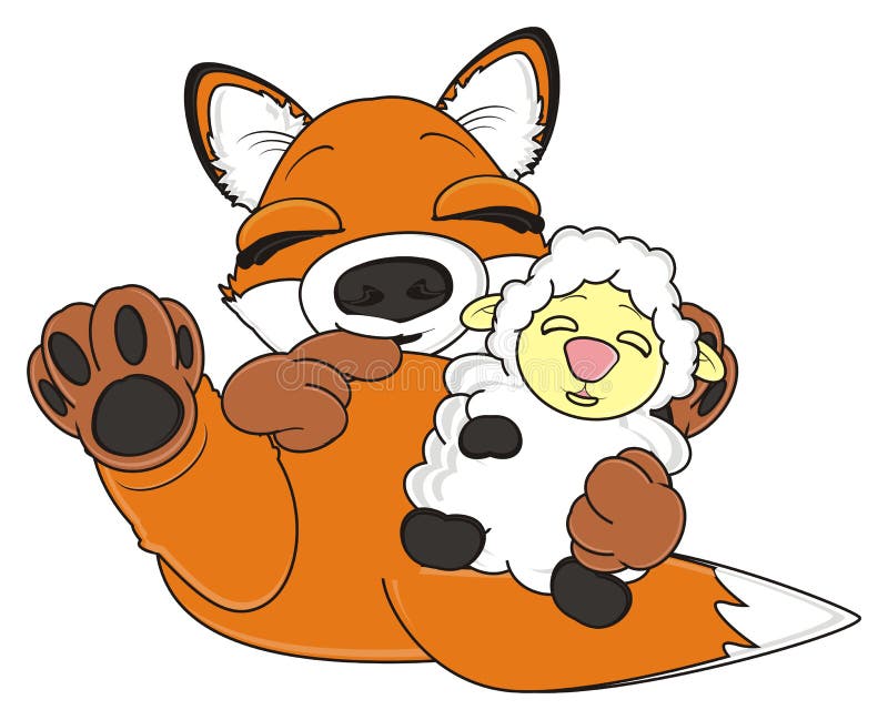 Fox friends with sheep stock illustration. Illustration of plate - 78158680