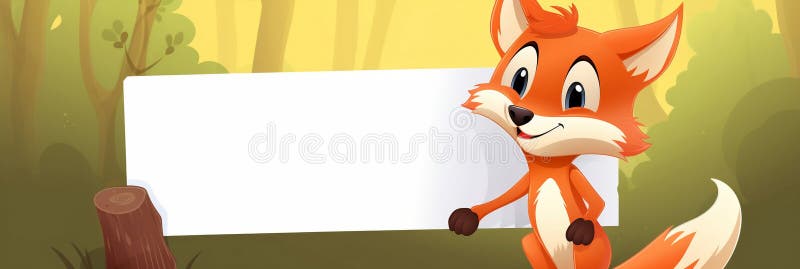 Fox Holding a Blank Whiteboard Banner with Copy Space, Cute Cartoon ...