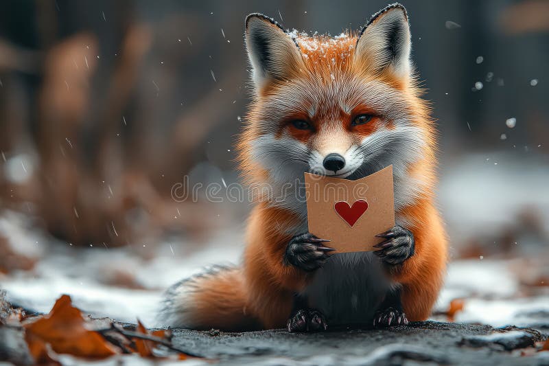 Fox Holding a Card with a Heart on it Stock Photo - Image of sitting ...