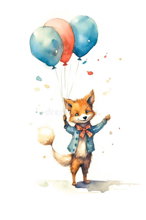 A Fox is Holding Three Balloons in the Air. Stock Illustration ...