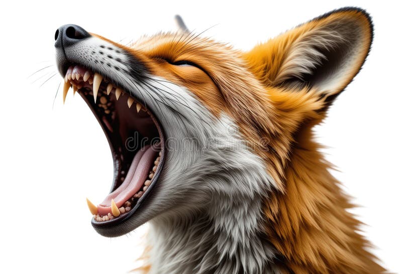 A Fox Howling and Showing Its Sharp Canine Teeth, Isolated on ...