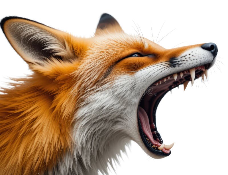 A Fox Howling and Showing Its Sharp Canine Teeth, Isolated on ...
