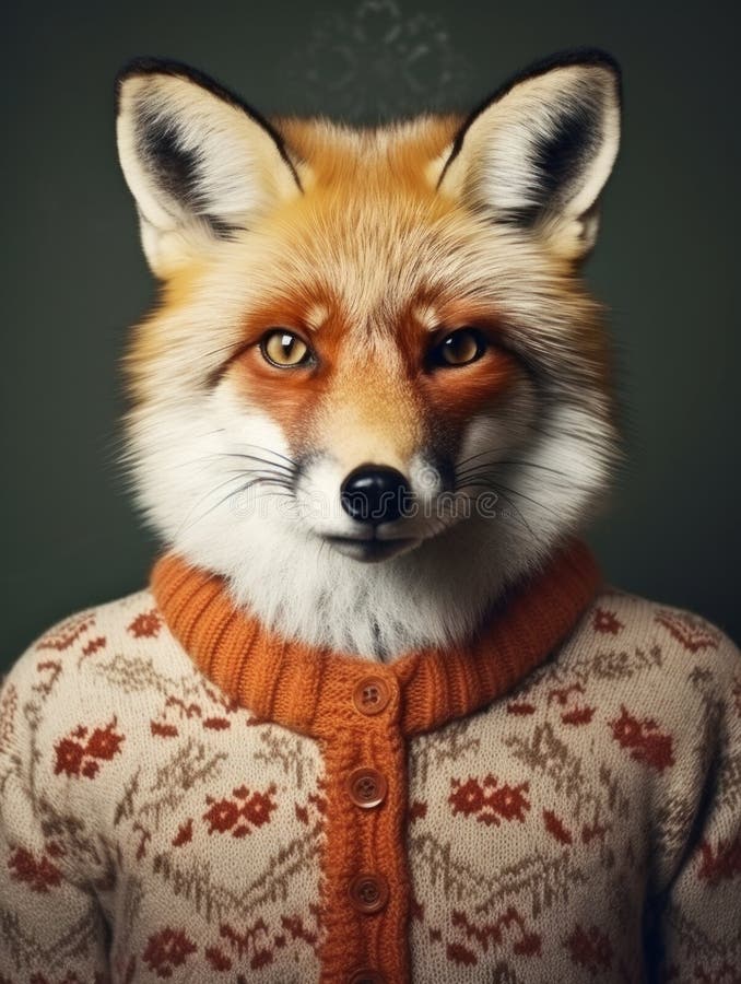 Fox with a Human Body Wearing a Patterned Sweater. Stock Image - Image ...