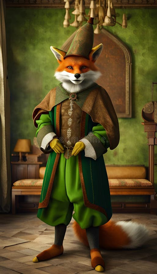 Fox Jester in Traditional Pointed Hat, from the Middle Ages. Stock Illustration - Illustration ...