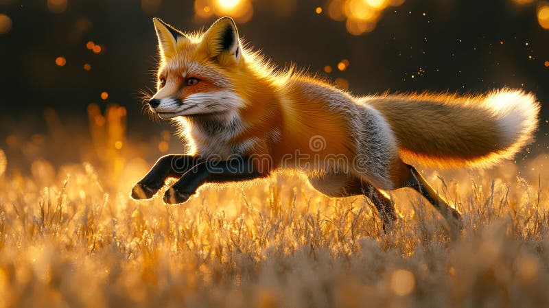 A Fox in a Jump, Jumping into Tall Grass Stock Image - Image of sharp ...