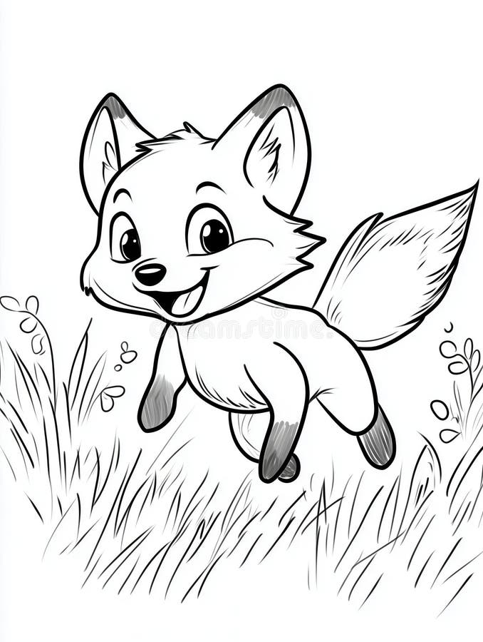 Fox Jumping for Kid Painting Black and White Contour Stock Photo ...