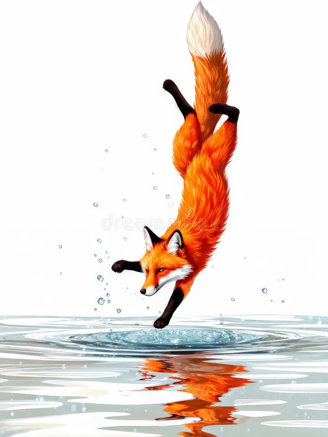 Fox Jumping in the Waterfox Water Stock Illustration - Illustration of ...