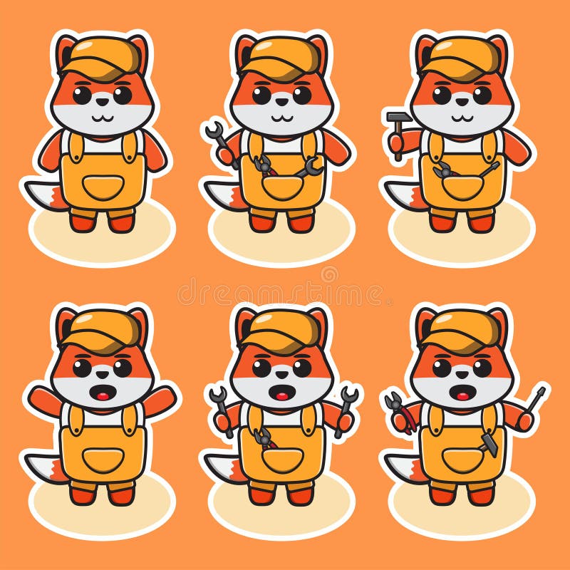 Vector Illustration of Cute Fox Cartoon Mechanic. Stock Vector ...