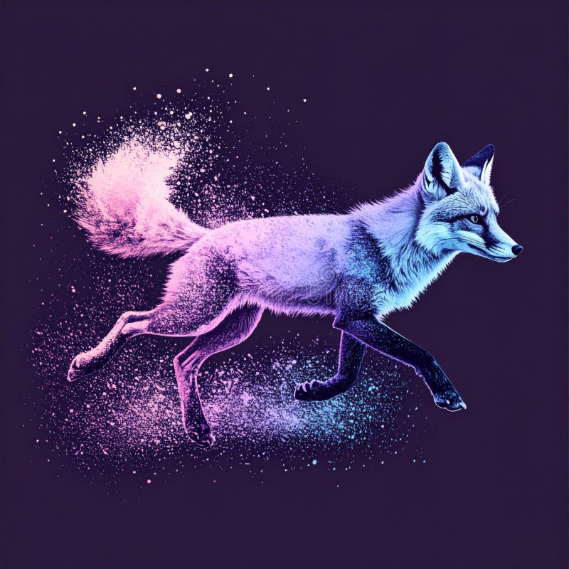 Fox Leaping in Colorful Neon Dust with Abstract Dark Background ...