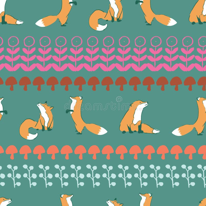 Fox Leaves Seamless Repeat Pattern Stock Vector - Illustration of cute ...