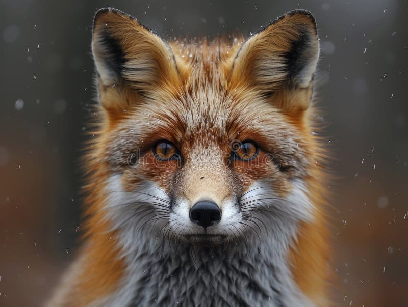 A Fox is Looking at the Camera in the Rain Stock Image - Image of stare ...