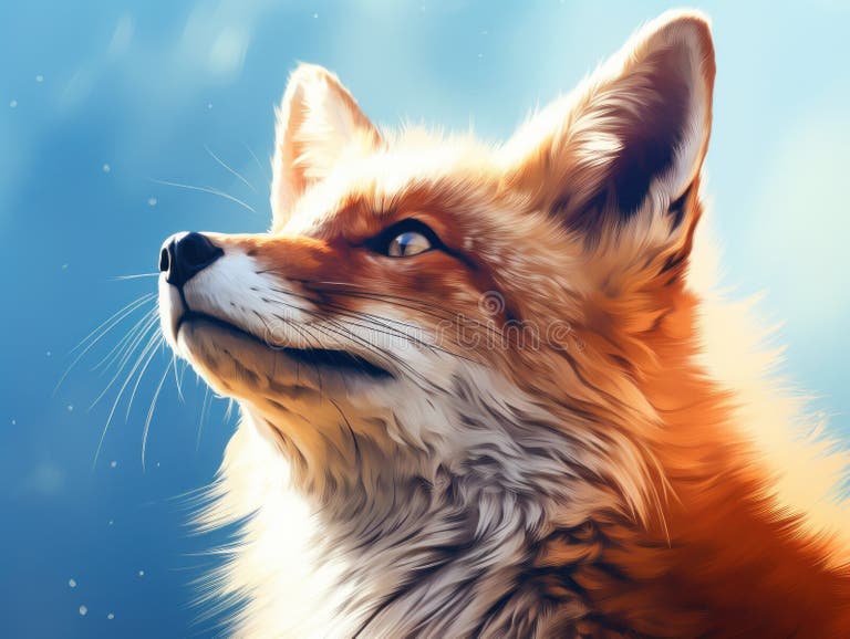 A Fox Looking Up To the Sky Stock Illustration - Illustration of mammal ...