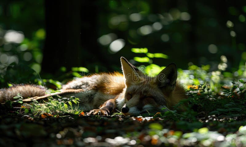Fox Lying in the Shade, Dappled Sunlight Stock Image - Image of orange ...