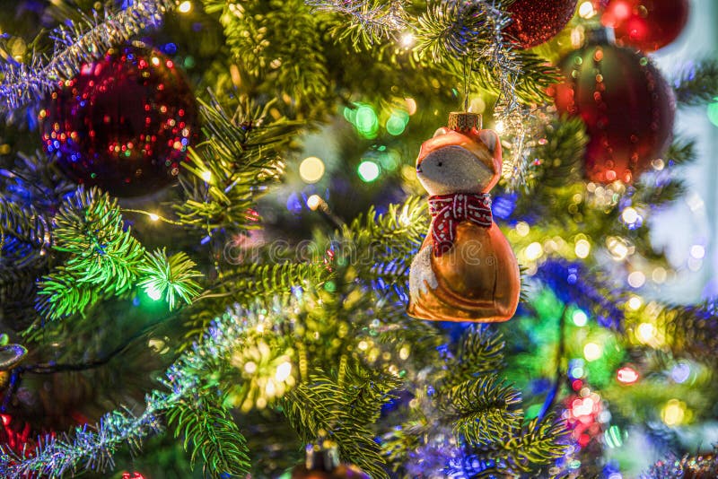 Fox Made of Glass Hanging As Decorations on a Christmas Tree Stock ...