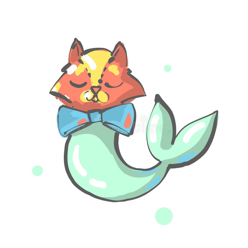 Fox with Mermaid or Fish Tail Fantasy Animal Isolated on White Stock ...