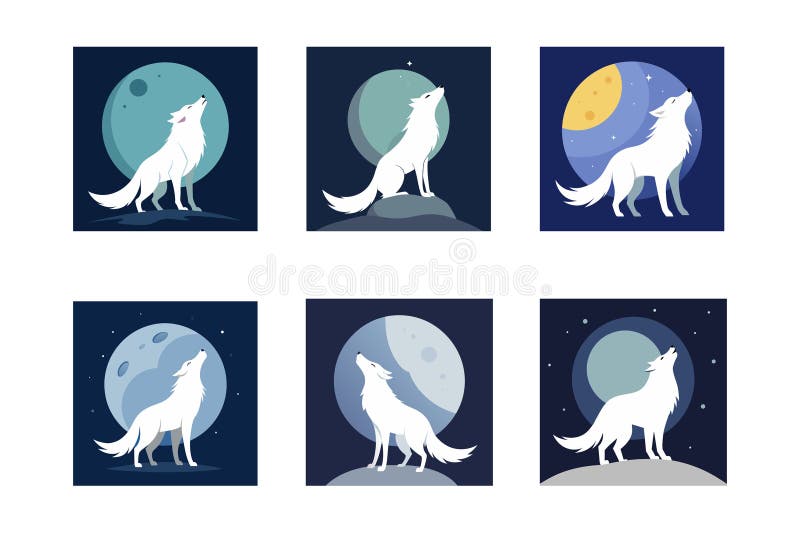 Fox Moon Vector Illustration Icons. Stock Vector - Illustration of ...