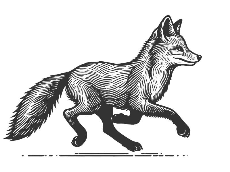 Running Fox Engraving Sketch Vector Illustration Stock Vector ...