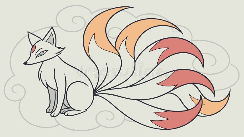 Fox with Multiple Tails Kitsune Japanese Folklore, Vector Design ...