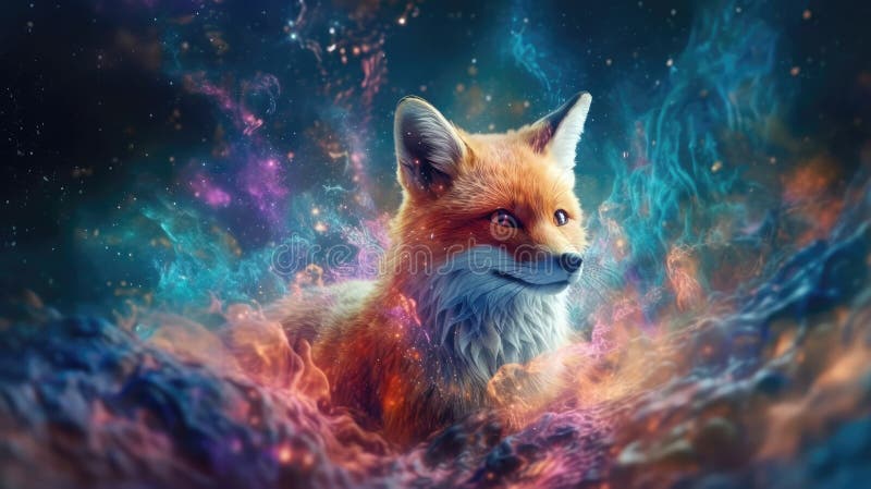 Fox Nebulae and Galaxies Float in Space in the Smokelike Clouds of Gas ...