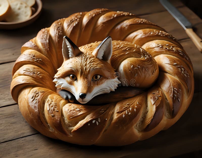 Fox Nestled in a Rustic Artisan Bread Ring: a Whimsical Bakery Scene ...