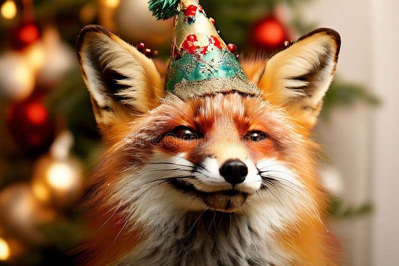 Fox with New Years Hat a Mischievous Fox Wearing a Festive New Y Stock ...