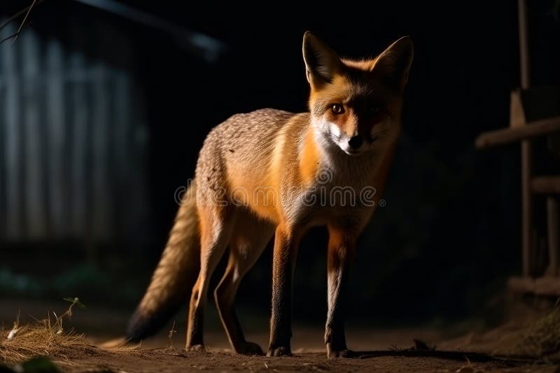 Fox at Night in Countryside Village Area. Generative AI Stock Image ...