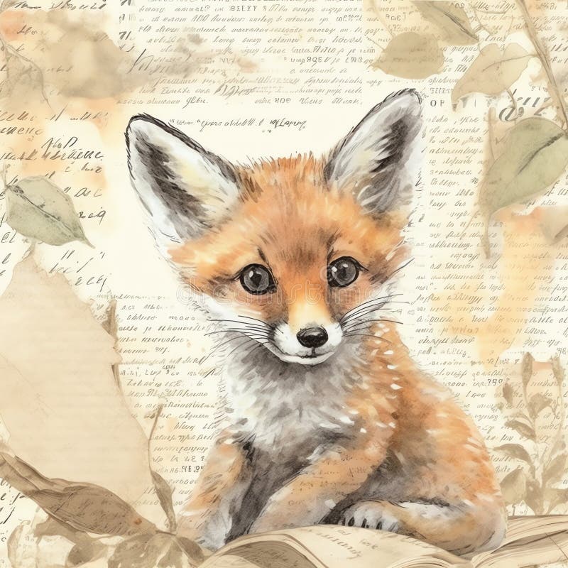Fox Old Paper, Vintage Digital Paper Stock Illustration - Illustration ...