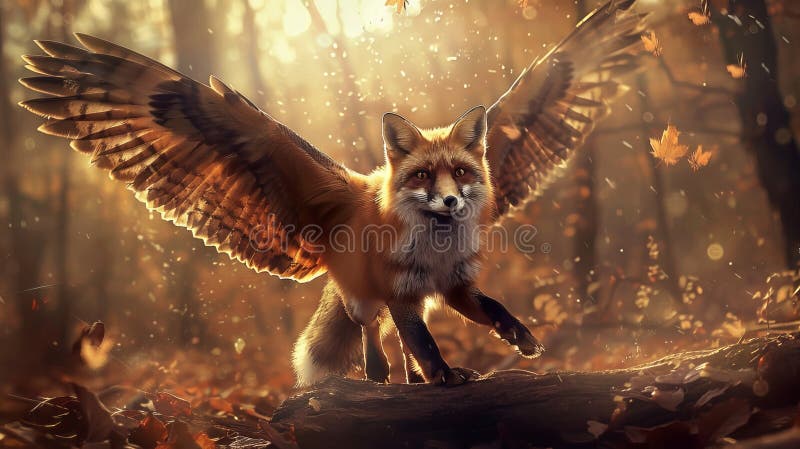 Fox with owl wings stock illustration. Illustration of crossbreed ...