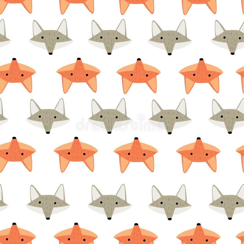 Fox Pattern Seamless in Freehand Style. Head Animals on Colorful ...