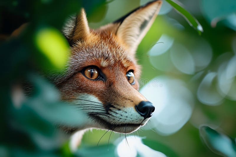 A Close Up of a Red Fox Peeking Out from Behind a Tree Stock Photo ...