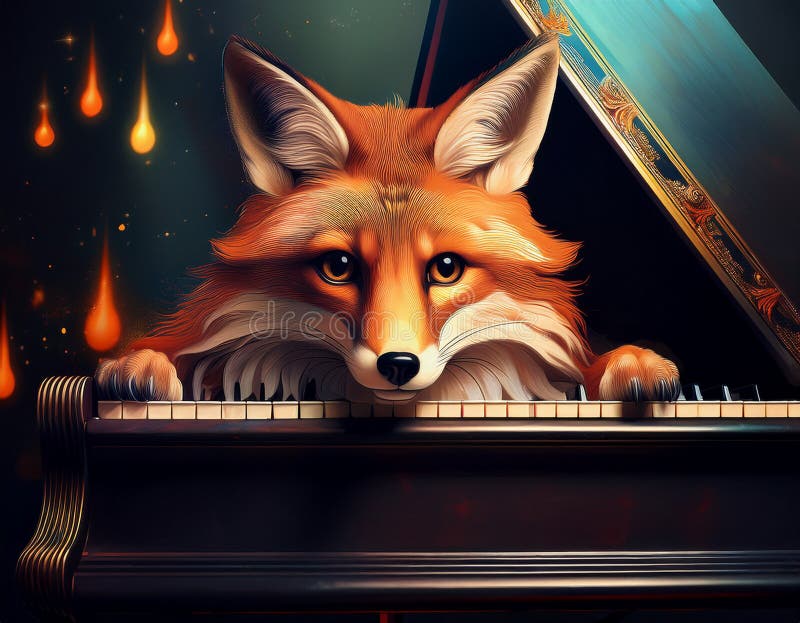 A Fox Peeking Out of a Piano with Its Lid Raised, Its Tail Dangling ...