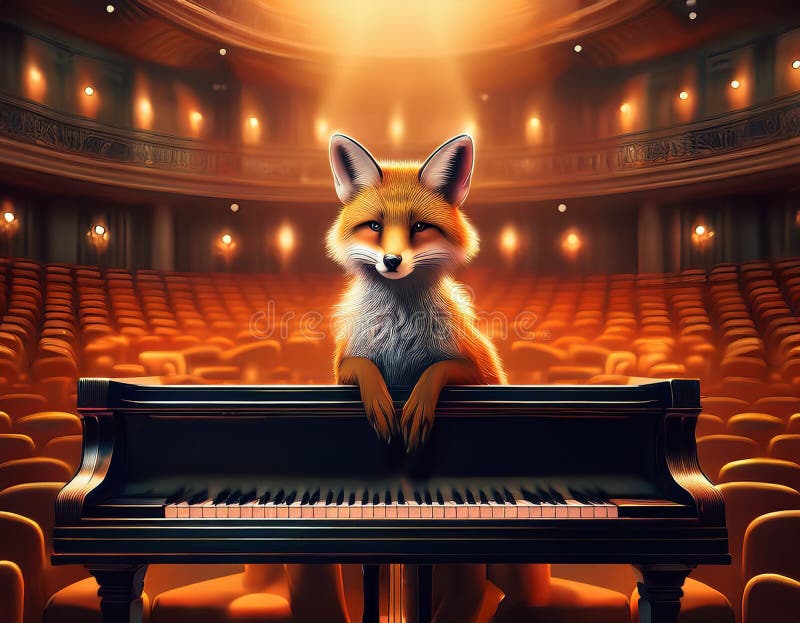 A Fox Perched on Top of a Grand Piano in an Empty Auditorium ...