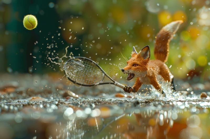 Fox is Playing Tennis with a Tennis Ball with Generative AI Stock ...